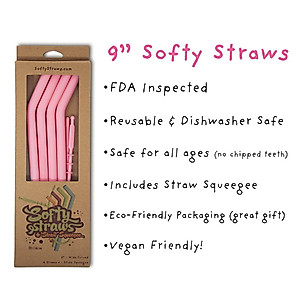 Reusable Silicone Drinking Straws - Big Size with Curved Bend for Tumblers Made from BPA Free No-Rubber Silicon - Flexible, Collapsible, Chewy, Bendy, Safe for Kids/Toddlers