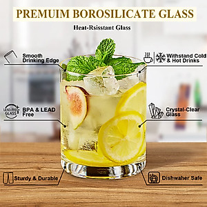 FAIRCRAFT Heat-Resistant Drinking Glasses Set of 6 Double Fashioned Glass Lowball Tumblers 13.5oz Made From Premium Borosilicate All Crystal-Clear Water Cups, Mixed Drinkware For Daily Use…