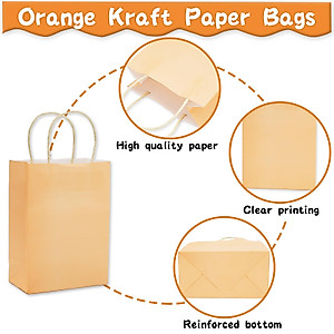 Whaline 36Pcs Orange Party Favor Bags Paper Gift Bags Bulk with Handles Autum Fall Thanksgiving Grocery Shopping Treat Bags for Holiday Wedding Birthday Party DIY Crafts Supplies