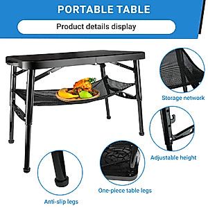 maliven Portable Folding Table and Stool Set, Lightweight Foldable Table & Collapsible Stool for Camping Picnic Beach Fishing, Sturdy Small Outdoor Table with Mesh Layer Storage