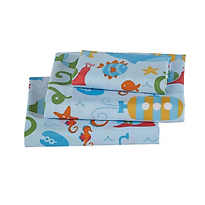 Better Home Style Multicolor Under The Sea Life Whales Fish Seahorse Sea Stars Octopus Lobster Kids/Boys/Teens 3 Piece Sheet Set Includes Pillowcase Flat and Fitted Sheets # Octopus (Twin)