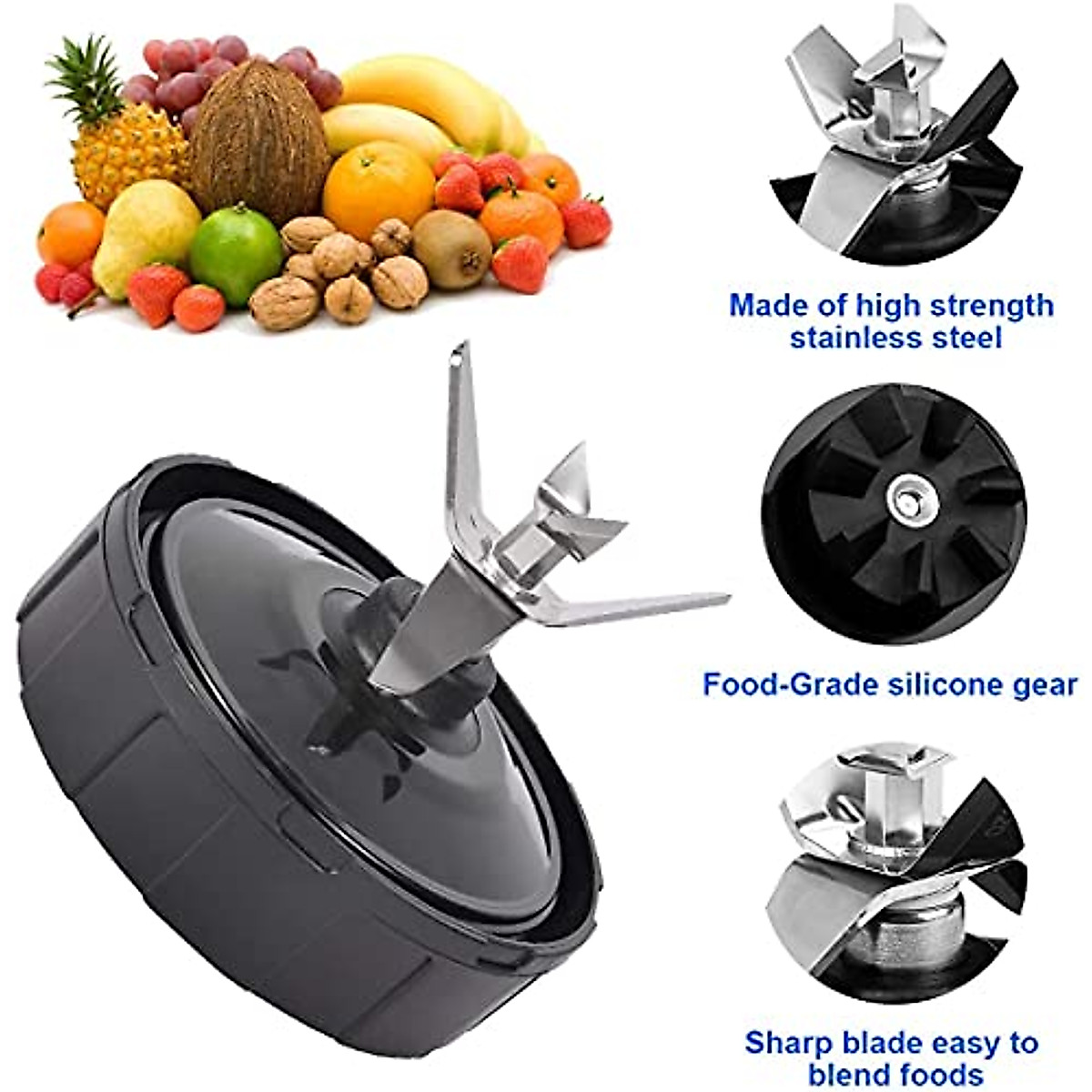 Replacement Parts for Ninja Blender 7 Fins Bottom Blade and 1 Gasket Rubber for Nutri Ninja Auto iQ BL482-30 BL492 BL642-30 NN102 BL687CO-30 BL2013