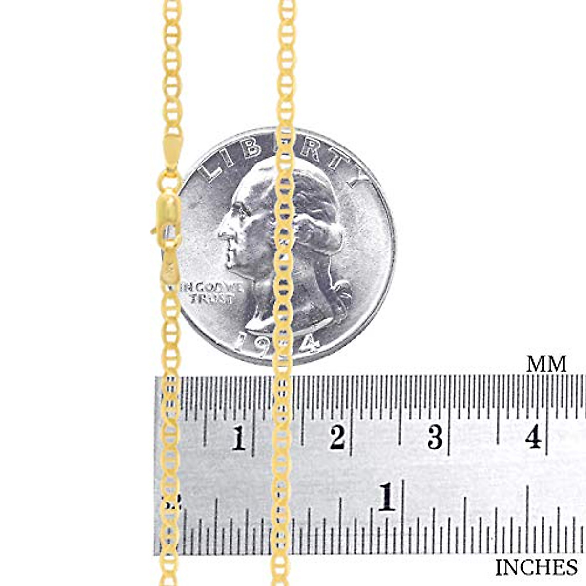 Nuragold 10k Yellow Gold Solid 2.5mm Anchor Mariner Link Chain Pendant Necklace, Womens Mens Jewelry 16" 18" 20" 22" 24" 26"