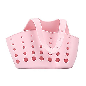 Adjustable Sink Sponge Holder 2 Bags Holes Tap Hanging Strainer Organizer Faucet Storage Basket Drain Rack Useful and Practical (Pink, One Size)