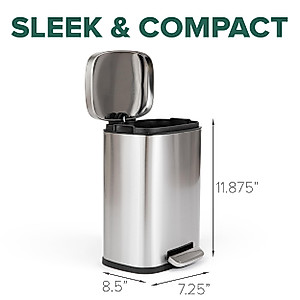 Farberware Step On Trash Can, 5 Liter (1.3 Gal) Metal Garbage Bin, Soft-Closing Lid, Fingerprint & Smudge-Resistant, Removable Inner Bucket, Rigid Steel Pedal, Stainless Steel