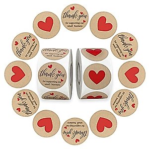 MGHLB 1.5'' Thank You Stickers, 1000PCS Kraft Paper Small Business Love Adhesive Label Rolls for Envelopes, Bags, Boxes, Handicrafts