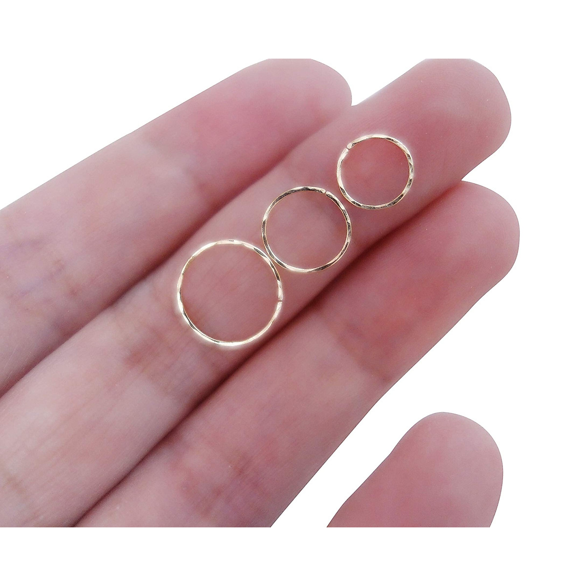 Hand Made Hammered 14K Gold Filled Texture Tiny Hoop Earring Nose Ring Cartilage Huggie Helix Piercing Septum Tragus Sleepers Women Men Teenagers 925 Sterling Silver 14K Rose Gold Fill 22G 20G 24G