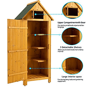 Outdoor Storage Cabinet, Garden Wood Tool Shed, Outside Wooden Shed Closet with Shelves and Latch for Yard, Patio, Deck and Porch,30.3”L X 21.3”W X 70.5”H (Natural)