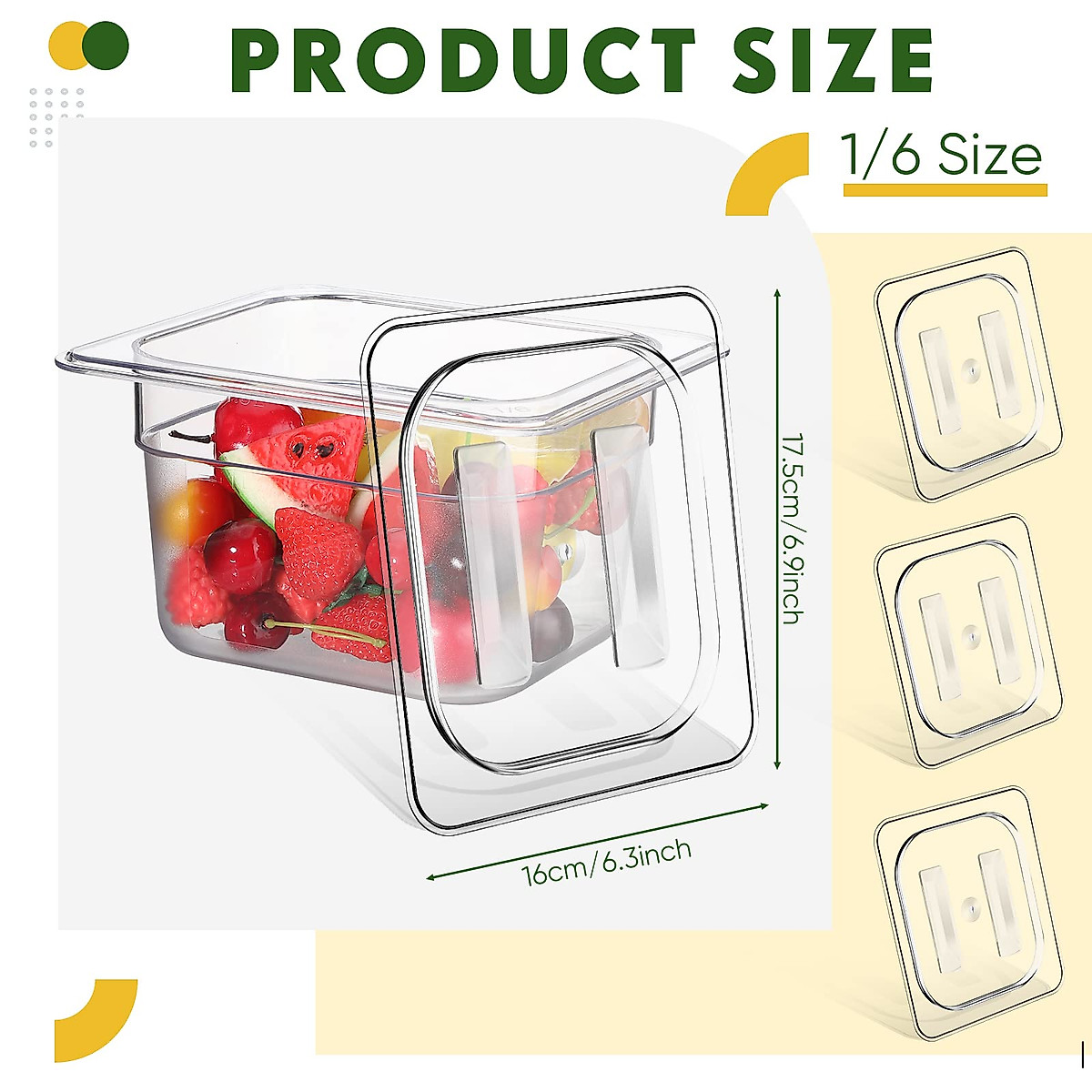 6 Pcs Polycarbonate Food Pan Lids with Handle, 1/6 Size Clear Hotel Pan Lid Plastic Hotel Pan Cover for Restaurant Food Container and Storage, 6.9 x 6.3 Inch