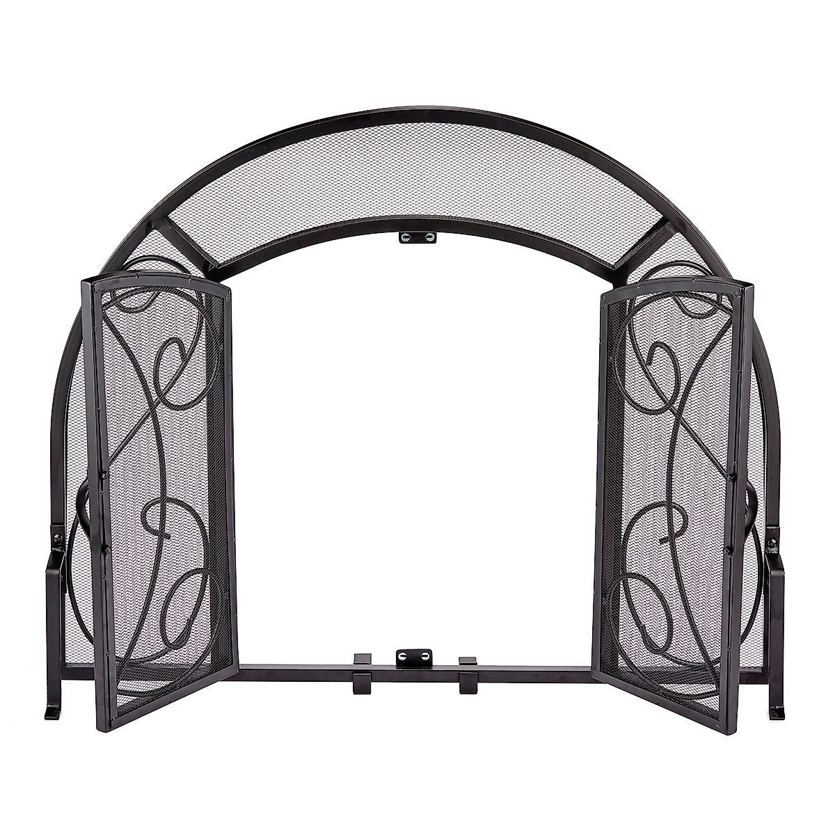 Uniflame Single Panel Black Wrought Iron Ornate Fireplace Screen with Doors