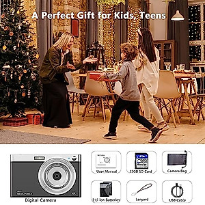 ordine Digital Camera, 4K Kids Camera with 32GB SD Card Autofocus, 50MP Compact Video Camera 16X Digital Zoom Vlogging Camera for Kids Students Teens (Black), (DC504K)