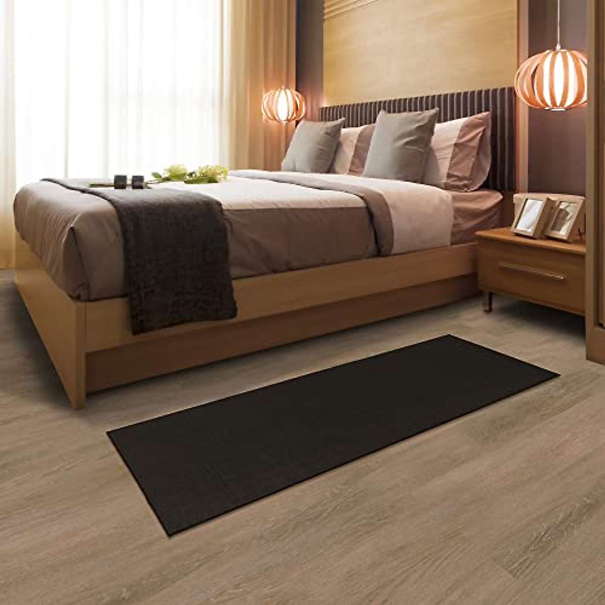 Machine Washable Solid Non-Slip Rubberback 2x5 Modern Runner Rug for Hallway, Kitchen, Living Room, Bedroom, Entryway, 20" x 59", Black