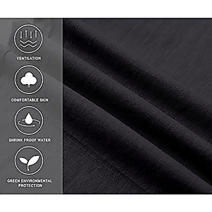 Janmid Men Casual Beach Trousers Linen Summer Pants Black 3XL