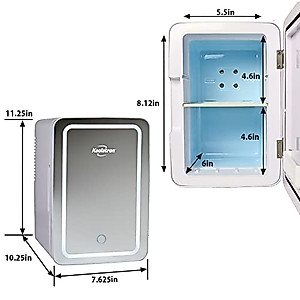 Koolatron Cosmetics Fridge w/Lighted Makeup Mirror, 6L Portable Skincare Refrigerator w/LED Ring Light, 12 Volt DC and 110 Volt AC Cords, Beauty Serum, Face Mask, Home, Travel, Hotel, Dorm, Office
