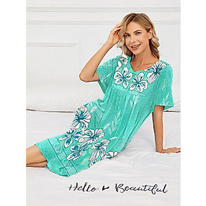 udforsk House Dress for Women Nightgown Plus Size Mumu Dresses Summer Lounge Dresses Duster Housecoats Elderly Moo Moos Patio Dress Florar Sleepwear Momo Dresses for Women Duster Coat Women Green XL