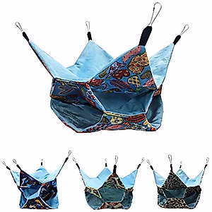 Small Animal Hanging Hammock Pet Swinging Bed 3 Tier Sleep Nap Sack Cage Accessories Kit Set Tunnel Ferret Rat Cave Sugar Glider Hideouts Warm Bedding for Squirrel Guinea Pig Parrot (Heart Pattern)