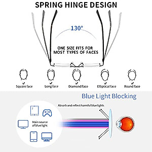 JJWELL 3 Pack Reading Glasses for Men Blue Light Blocking, Lightweight Rimless Metal Mens Eyeglasses Readers, Anti Eyestrain/Dryness/Computer Glare/UV 400, Spring Hinge Eyeglasses(200 Strength)