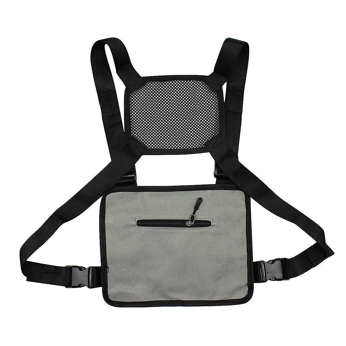 mosstyus Chest Front Bag Reflective Vest Radio Harness Adjustable Chest Rig Bag Pocket Pack Holster for Two Way Radio