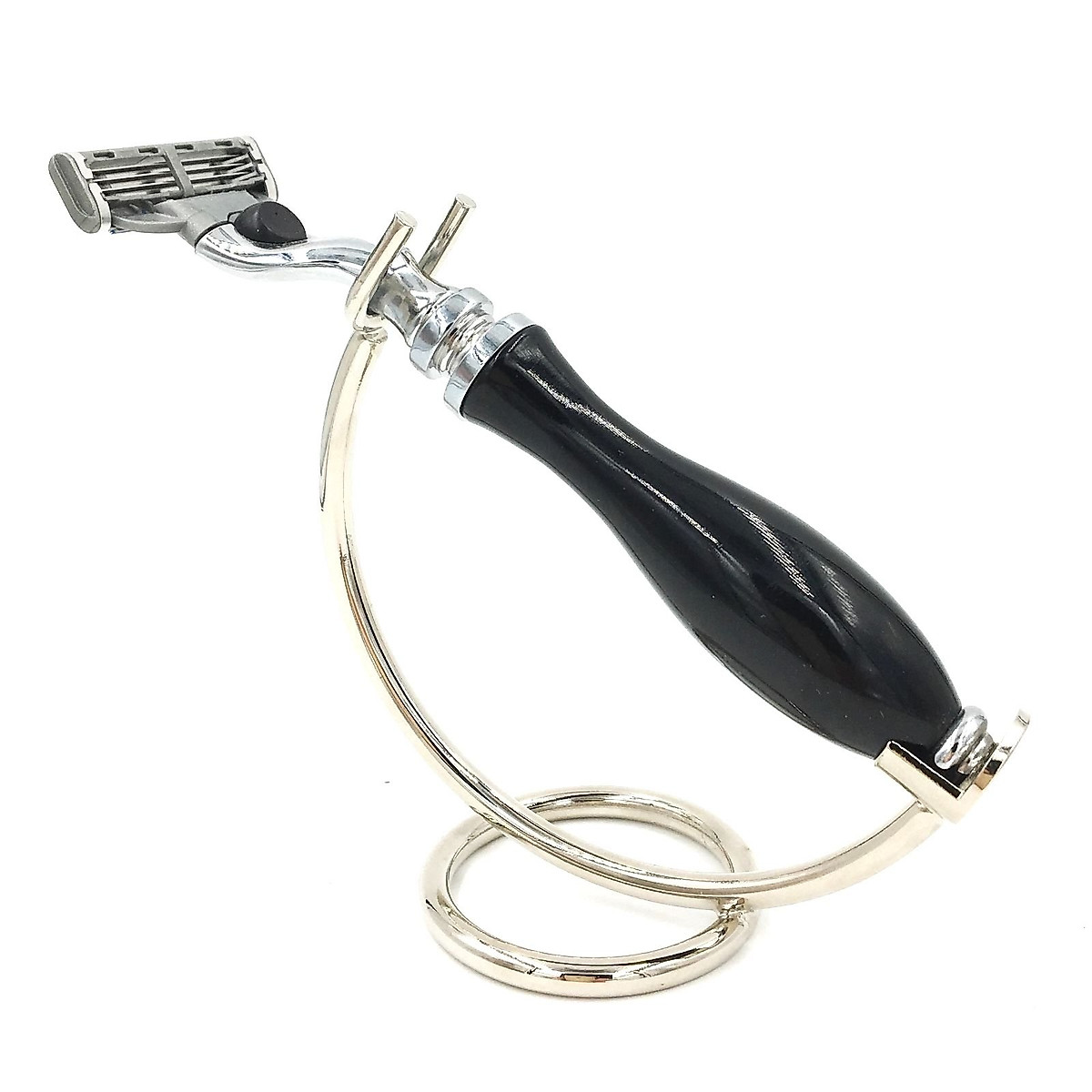 Curved Chrome Razor Stand for Straight, Shavette & Cartridge Razors - for All Razors with Handle Lengths of 100 mm or More