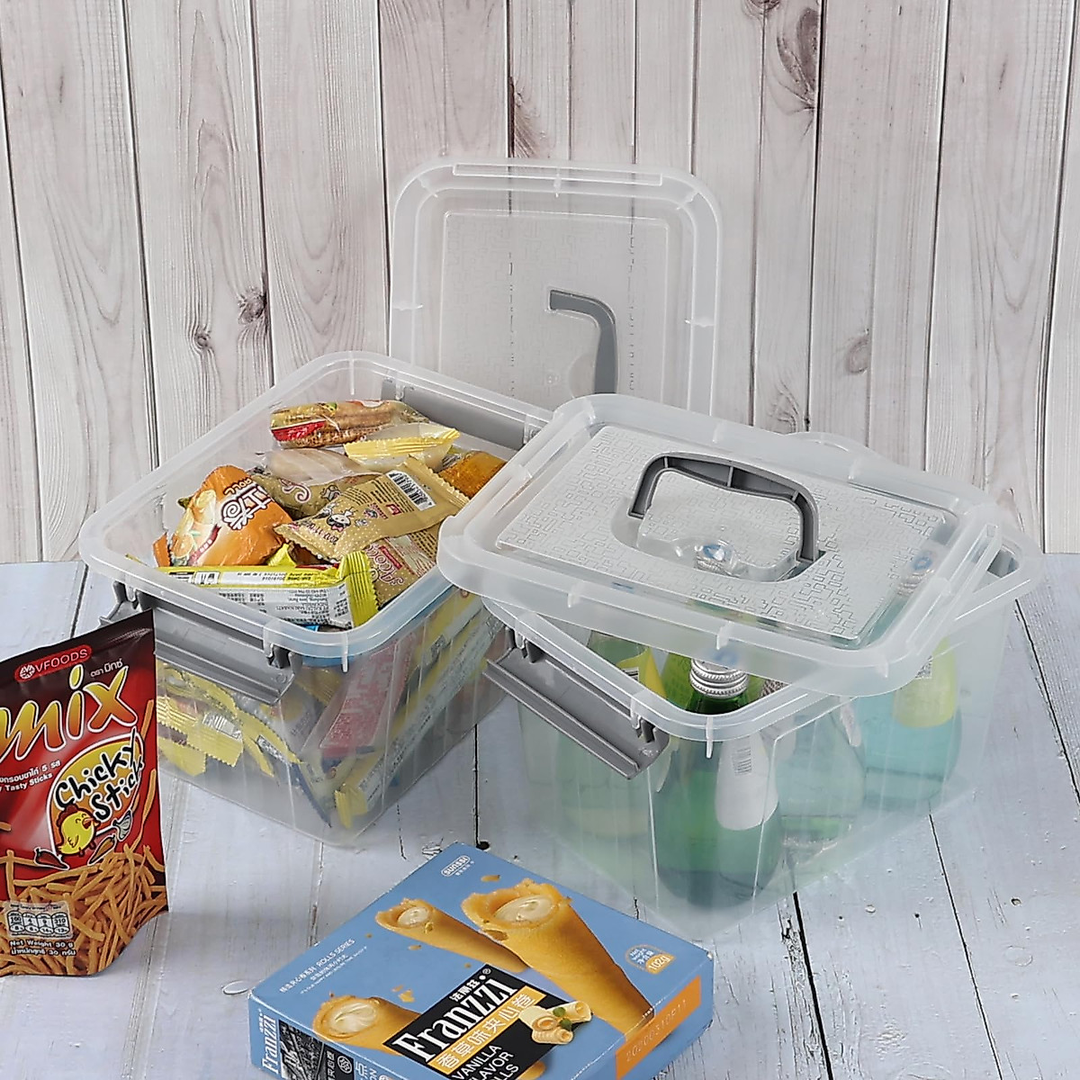 Udotry 6 Quart Clear Plastic Storage Latching Bins with Handle, Small Plastic Boxes with Lids, 6 Packs