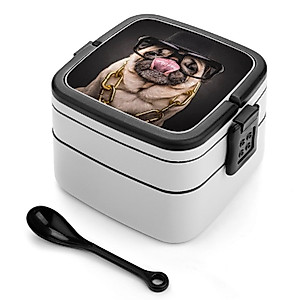 Selinactive Bento Lunch Box with 2 Compartments Leak-Proof Food Containers with Spoon