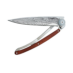 Deejo Ultra Lightweight Folding Pocket Knife with Belt Clip - Coral Wood Version 1.3 oz - Fine, Sharp Blade -Wing Pattern - Stainless Steel - Elegant and Modern Design