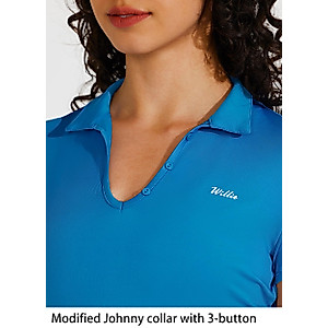 Willit Women's Tennis Shirts Quick Dry Golf Polo Shirts Short Sleeve Active Workout Shirts UPF 50+ Running Tops Brilliant Blue L