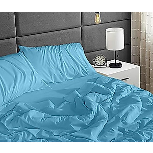 RUVANTI Full Size Sheets Set, Brushed Microfiber Sheets 4 Pieces (1 Fitted Sheet, 1 Flat Sheet, 2 Pillowcases), with 15-inch Deep Pockets, Lightweight & Compfy Premium Hotel Bedding, Sky Blue