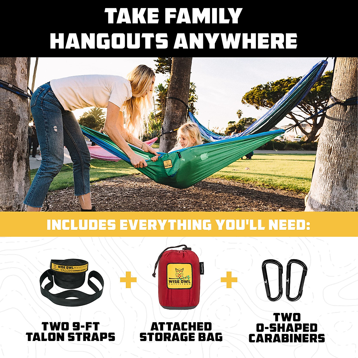 Wise Owl Outfitters Kids Hammock - Small Camping Hammock, Kids Camping Gear w/Tree Straps and Carabiners for Indoor/Outdoor Use, Cloud Blue & Tangerine