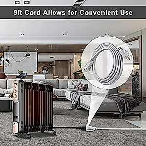 KUNCAN Appliance Power Extension Cord - Heavy Duty 14/3 AWG Parallel 3 Prong Low Profile Flat Cable US Plug Male to Female Extender Grounded Wire for AC Unit, Air Conditioner, Refrigerator (9 ft)