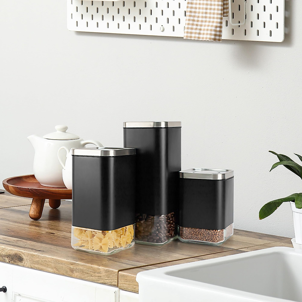 Kaffe Glass Storage Container. Coffee Canister - BPA Free Stainless Steel with Airtight Lid (16oz)