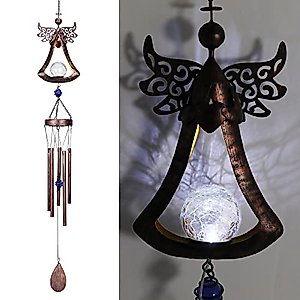 Taman Wind Chime - Angel Solar Lights Wind Chimes for Outside Indoor Crackle Glass Ball LED Decorative Mobile Memorial Gift, Aluminum Tubes for Home, Outdoor, Yard, Patio,Garden Decor