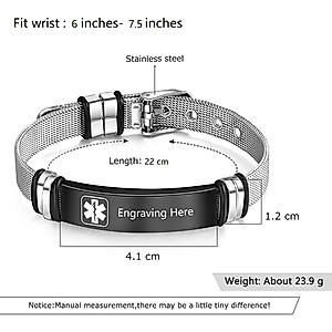 Wendy Made Medical Alert Bracelets for Women Men Custom Adjustable Medical ID Bracelets Emergency Alert Bracelets Health Alert Bracelets for Men Women (With medical bracelet)