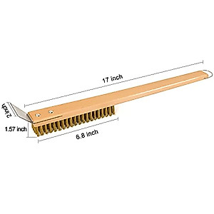 Lrui Pizza Oven Brush,Copper Wire Pizza Stone Cleaning Brush with Scraper,Outdoor Pizza Oven Accessories.