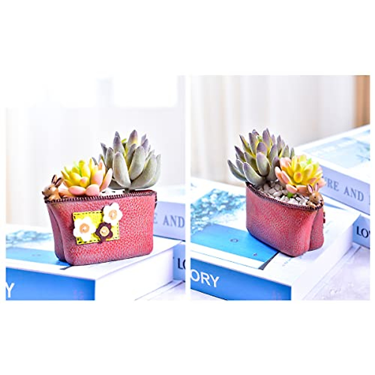 Novelty and Cute Little Things Umbrella Coin Bag Flower Pot Garden Flower Pot Resin Succulent Potted Bonsai Plant Stand Home Desk Mini Ornaments Without PlantsFlower Series Coin Bag Flower Pot