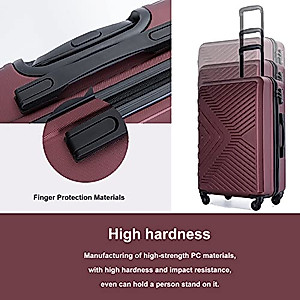 Tripcomp Luggage Sets Wear-Resistance Hardside Lightweight Suitcase Double Spinner Wheels, TSA Lock,Two Hooks, Scratch-resistant Carry-on,3 Piece Set(20inch 24inch 28inch) (Claret-red)