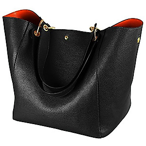 sqlp Black Bucket Work Tote Bags for Women the Tote Bag Leather Purse and handbags ladies Waterproof Shoulder commuter Bag