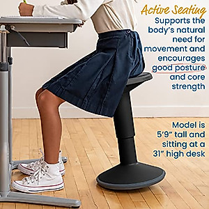 ECR4Kids SitWell Wobble Stool, Adjustable Height, Active Seating, Black