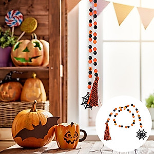 IMIKEYA Halloween Wooden Beads Garland: Farmhouse Wood Bead Garland for Tiered Tray Farmhouse Beads Hanging Wood Bead Garland with Tassels Rustic Beads for Coffee Table Halloween Party Decor
