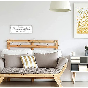 PotteLove Rustic Wooden Plaque Wall Art Hanging Sign Weathered 'So I Can Kiss You Anytime I Want' Wood Sign, Bedroom Sign 18"X6"