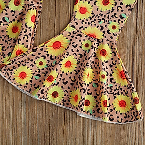 wdehow Toddler Baby Girl Clothes Set Long Sleeve Tassel T-Shirt Top Bottom Sunflower Flare Pants 2pcs Spring Summer Outfits (Yellow, 4-5T)