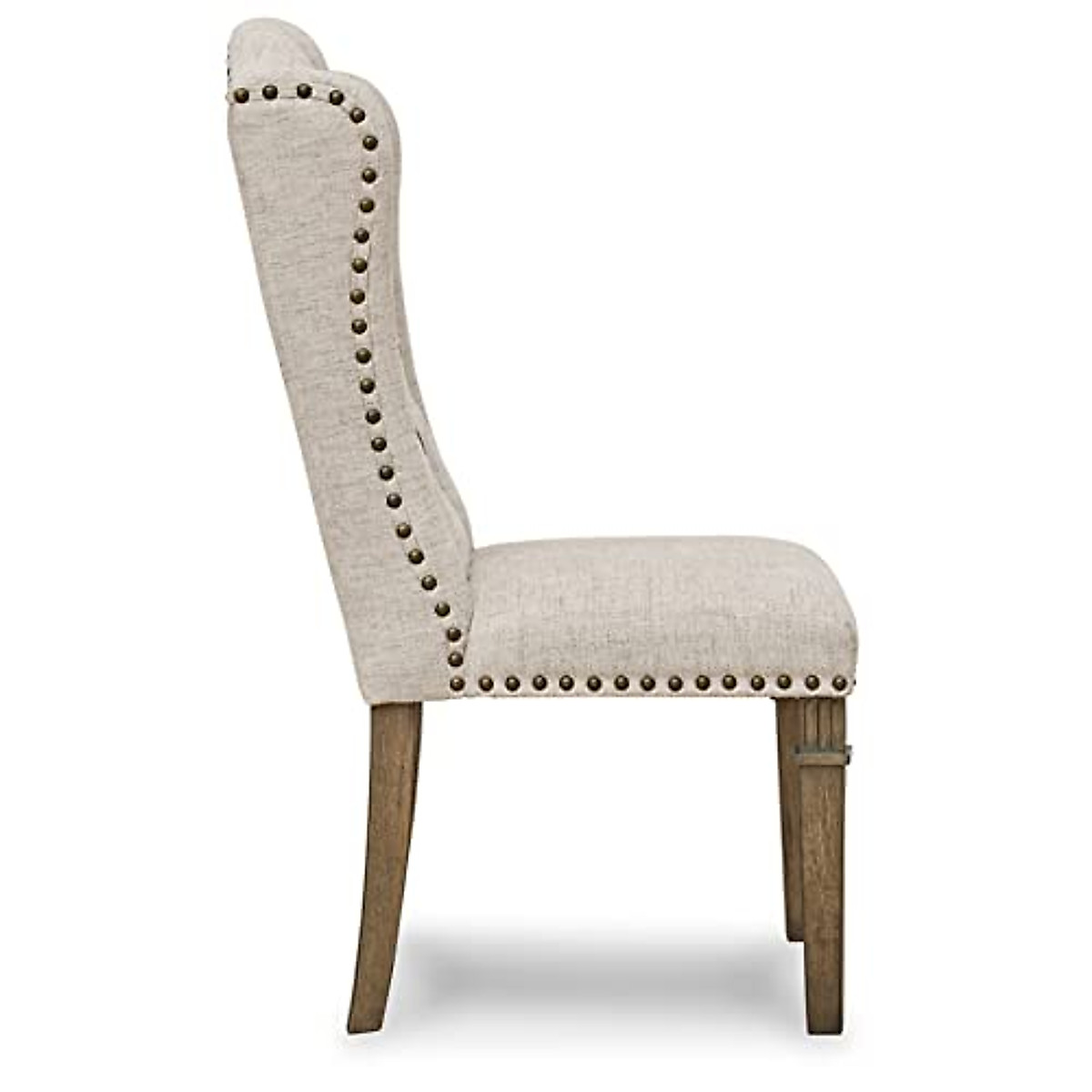 Signature Design by Ashley Markenburg 20" Retro Tufted Upholstered Dining Side Chair with Nailheads, Set of 2, Beige & Dark Brown