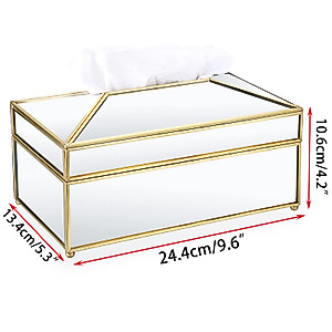 Sumnacon Tissue Box Cover Rectangle Mirrored Tissue Box,Gold Glass Tissue Box Holder, Stylish Tissue Cover for Bathroom Toilet Bedroom Living Room Table Home Office Bar Decor