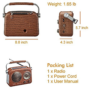 Gelielim Retro Radio Bluetooth Speaker with Clear Sound, Portable Radio AM FM Shortwave Radio with Best Reception, Solar/Rechargeable Transistor Radio, Support TF Card/USB Playing for Gift,Elder,Home