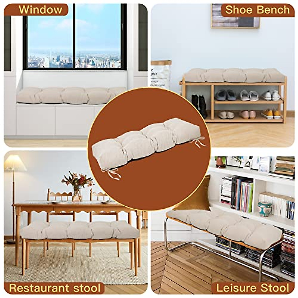 Focuprodu Bench Cushions. Non-Slip Pile Bench Cushion for Indoor and Outdoor in Multiple Scenarios.45x18 Inch Bench Cushion Ideal Cushion for Benches, Sofas and Raised Windows. (45x18x4, Beige)