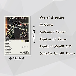 YGULC Rod Poster Wave Nostalgia Beautiful Mind Soulfly Ghetto Gospel Pray 4 Lover Music Album Cover Signed Limited Edition Paper Poster (Set of 5) Unframe：08x12inch(20x30cm)