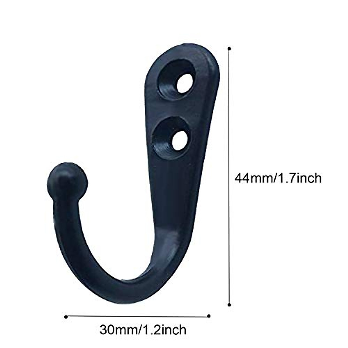 PietyPet 40 Pieces Single Robe Hooks Metal Cloth Hanger Wall Mounted Hook with Screws for Coat, Scarf, Bag, Towel, Key, Cap, Cup, Hat (Black)