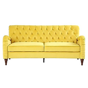 JINS&VICO Sofa Couch, Velvet Accent Sofa with Tufted Back, Upholstered Chesterfield Couch,Modern Sofa with Wood Legs for Living Room Furniture, Yellow