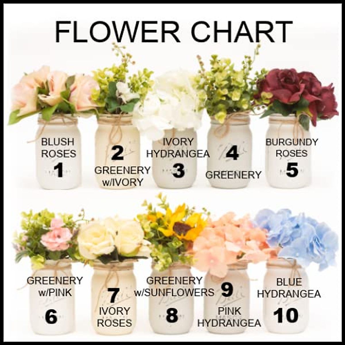 Set of 3, 4, or 5 - Painted Distressed Mason Jars - Choose Pint 16 oz or Quart 32 oz, Your Choice of Jar Colors, Artificial Flowers are Optional, Rustic Wedding Centerpieces for Tables Mason Jars