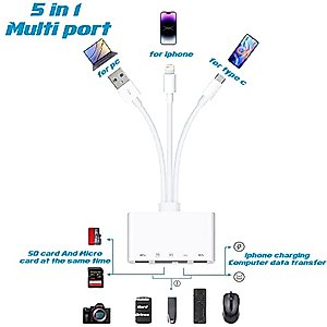 5-in-1 Memory Card Reader with Micro SD and SD Slots for iPhone/iPad/Android/USB C & A Devices, OTG Adapter for SD/Micro SD/SDHC/SDXC/MMC